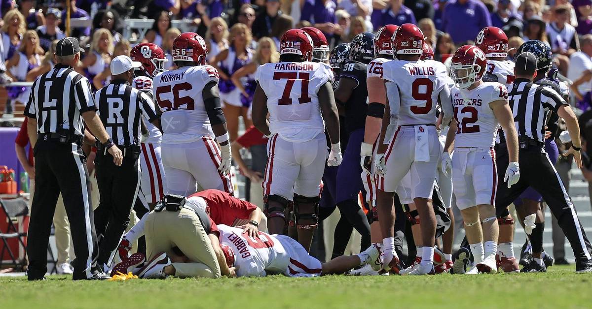TCU Player Ejected for Scary Hit on Oklahoma Quarterback Dillon Gabriel ...