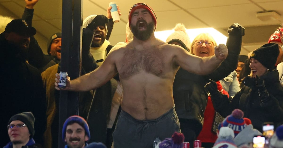 A Bare-Chested Jason Kelce Had Wildest Celebration After Travis Kelce's ...