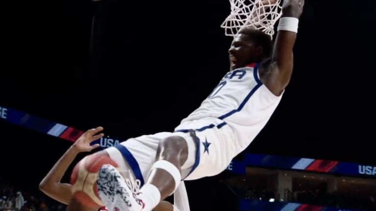 Watch: Anthony Edwards unleashes two-handed slam in exhibition vs ...