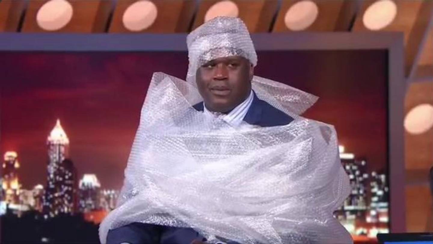 Shaq was covered in bubble wrap after his big fall