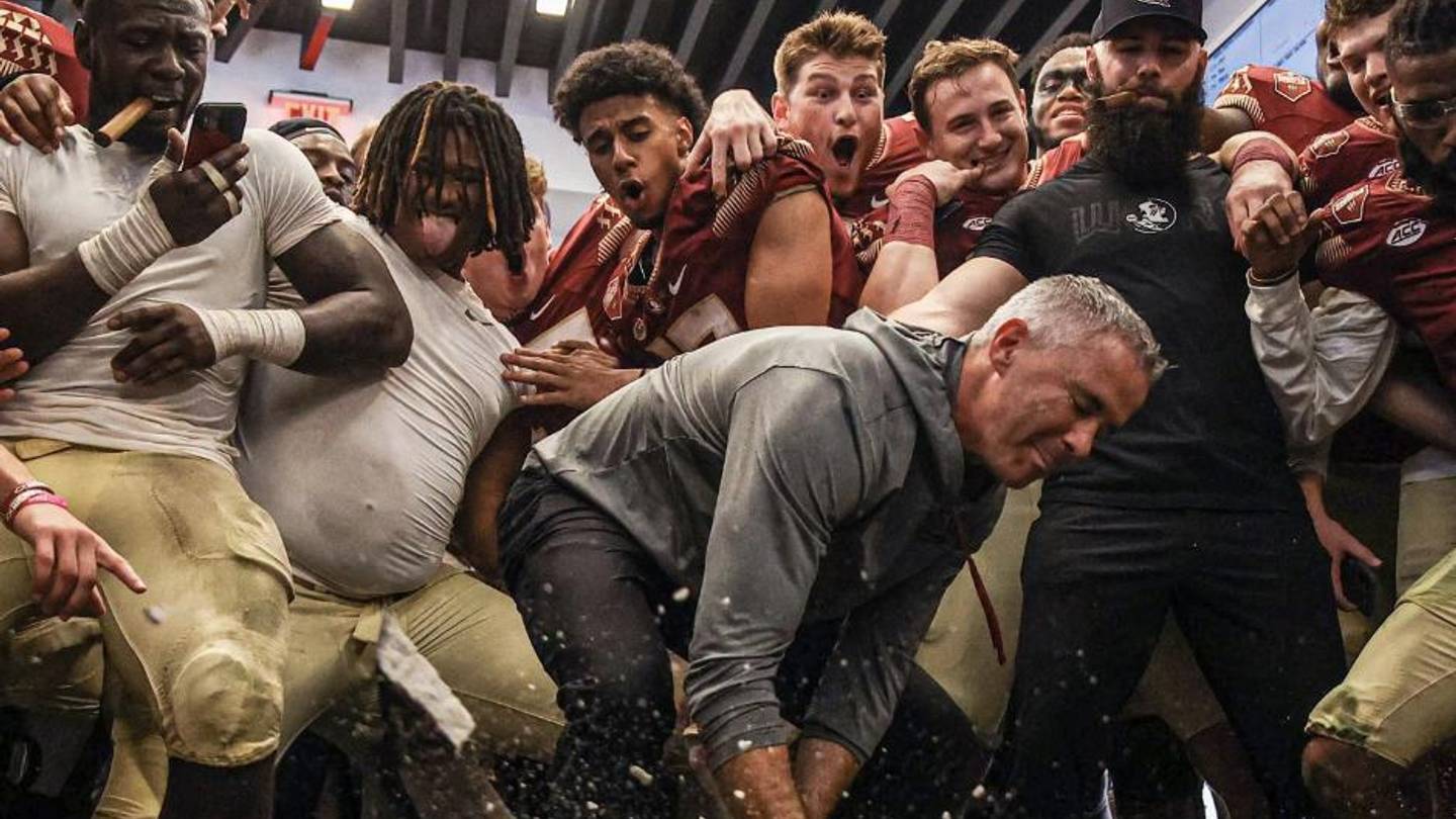 WATCH: Jordan Travis, Mike Norvell, and Josh Storms break the rock ...