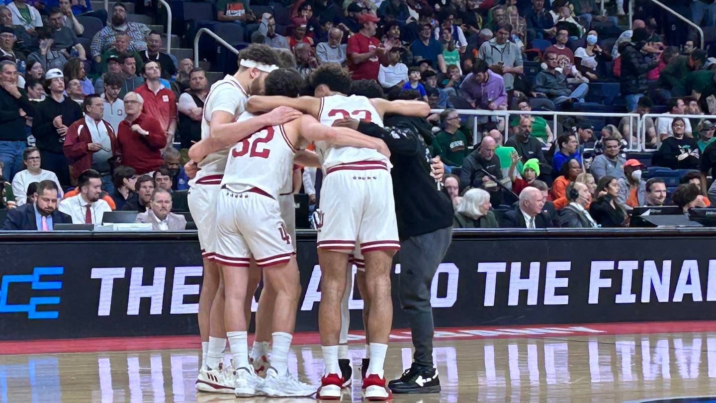 Photo of Xavier Johnson With Indiana Teammates Just Before Tipoff Goes ...