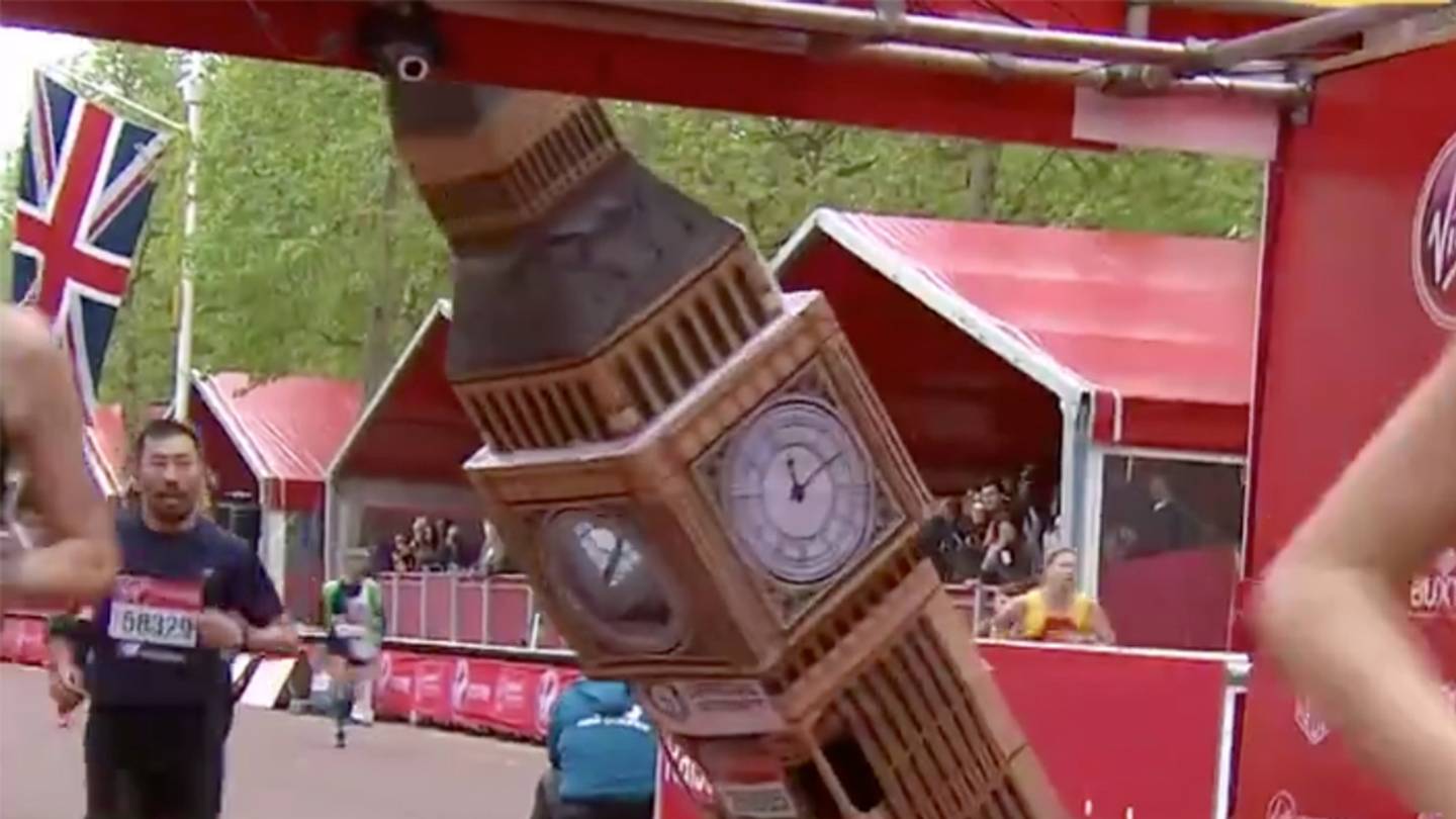 London Marathon runner in Big Ben costume can't cross finish line ...