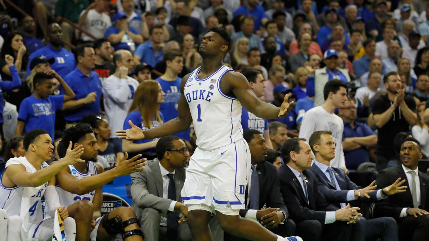 Duke's Zion Williamson rallies after early block by UCF's Tacko Fall ...