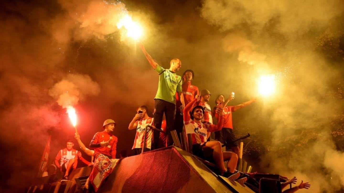 Red Star Belgrade Players Ride Army Tank During Wild Celebrations After ...