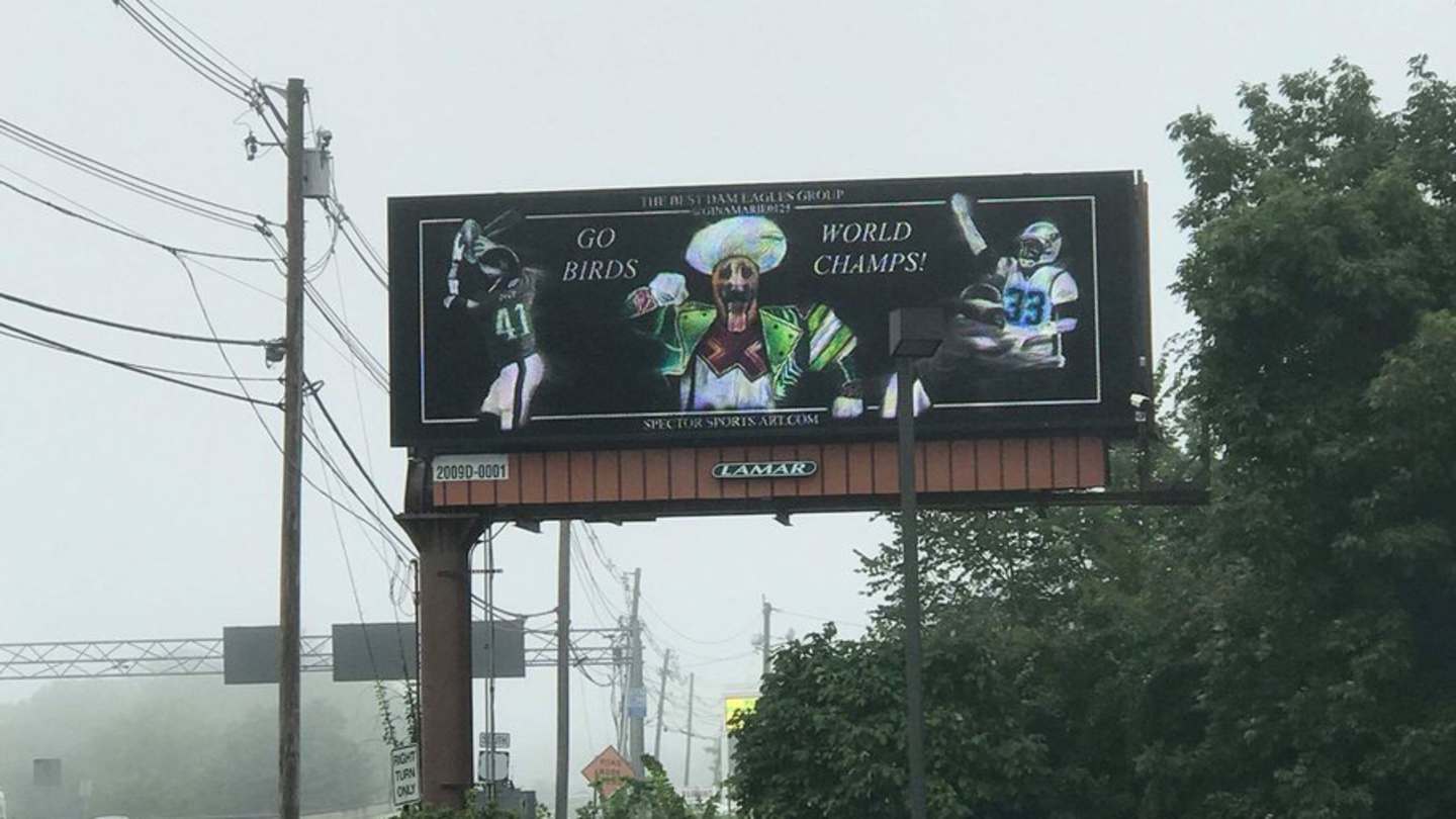 Eagles billboard outside Gillette Stadium before preseason game ...