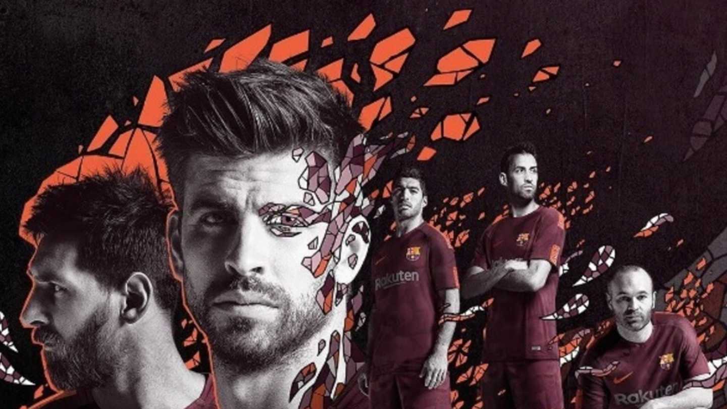 Barcelona third kit: Dark maroon strip with orange trim (PHOTO ...