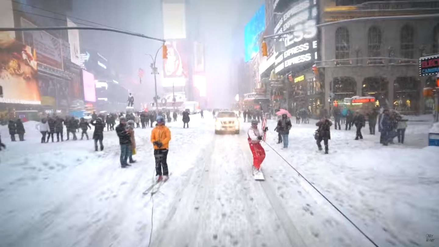 Video: Crew snowboards, skis through New York City blizzard - Sports ...