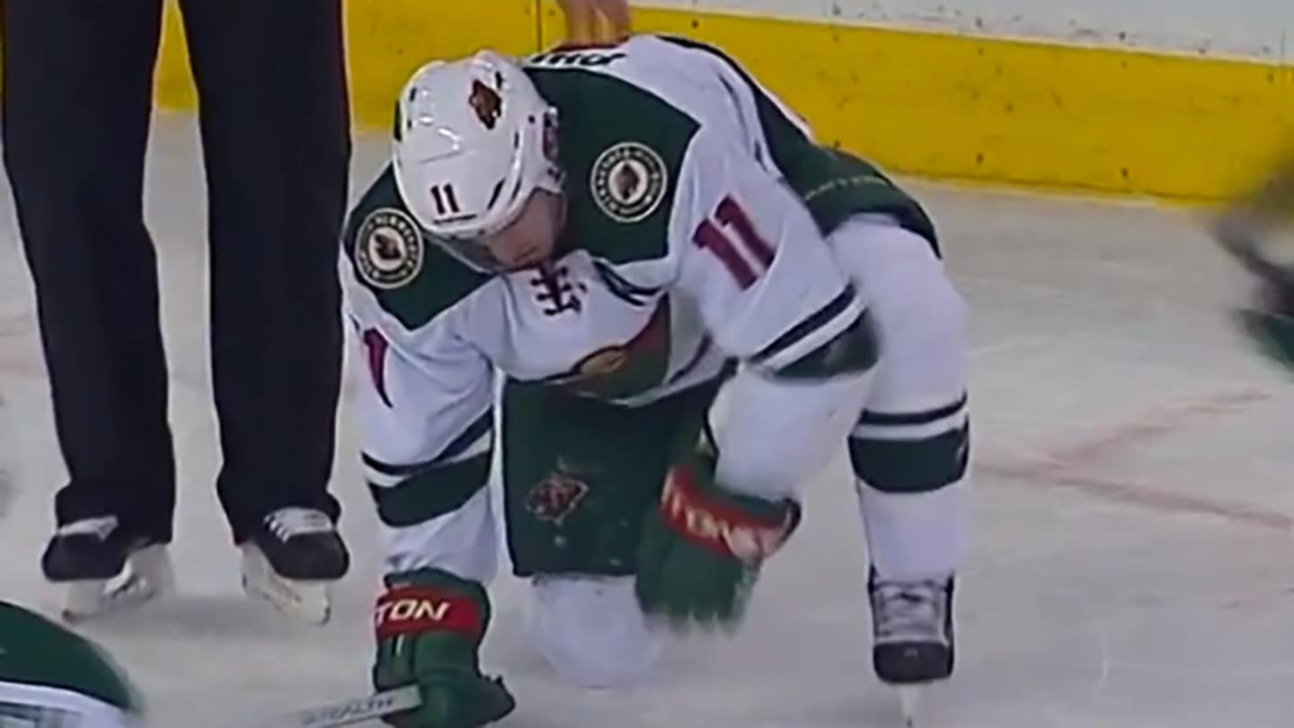 Minnesota Wild forward Zach Parise takes puck to the face and loses ...