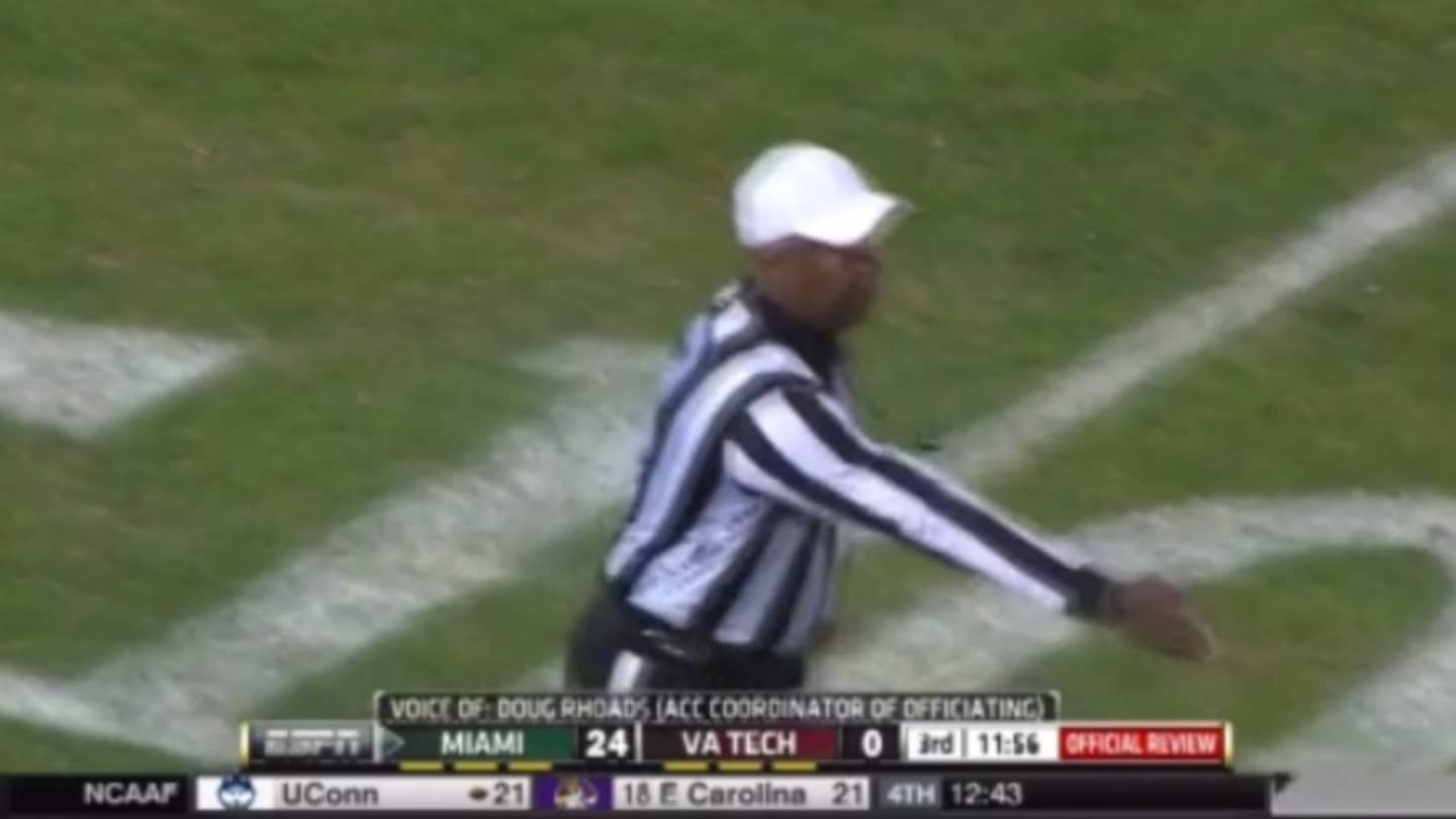 Miami-Virginia Tech ref looks very unsure of this first down call ...