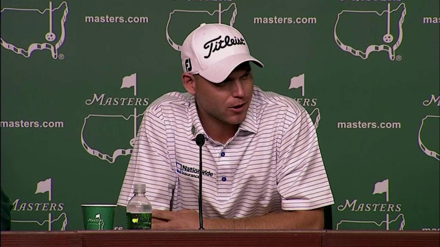 Bill Haas talks to the press after his first round at the Masters ...