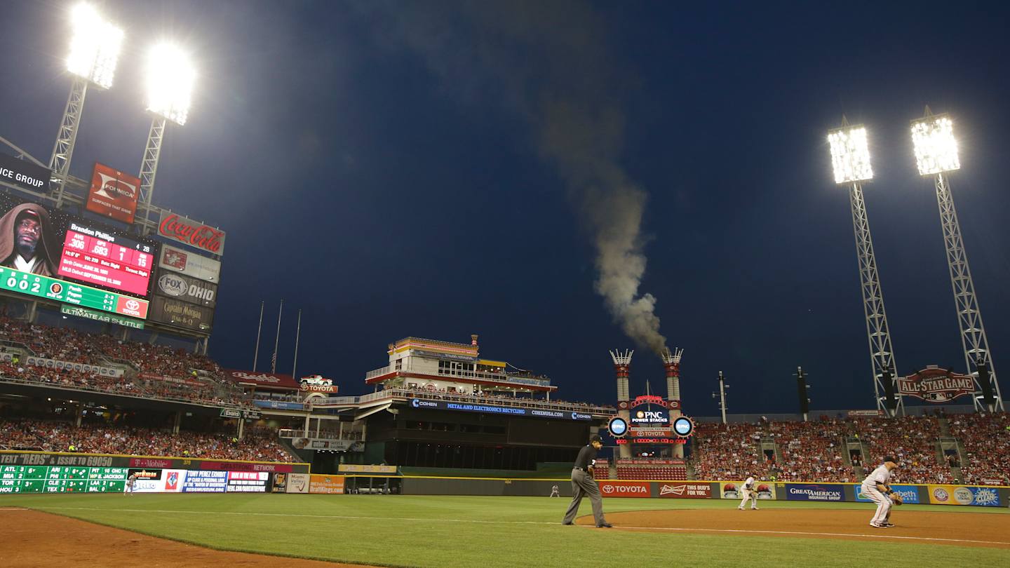 Reds: Bad firework caused smokestack fire at Great American - Sports ...