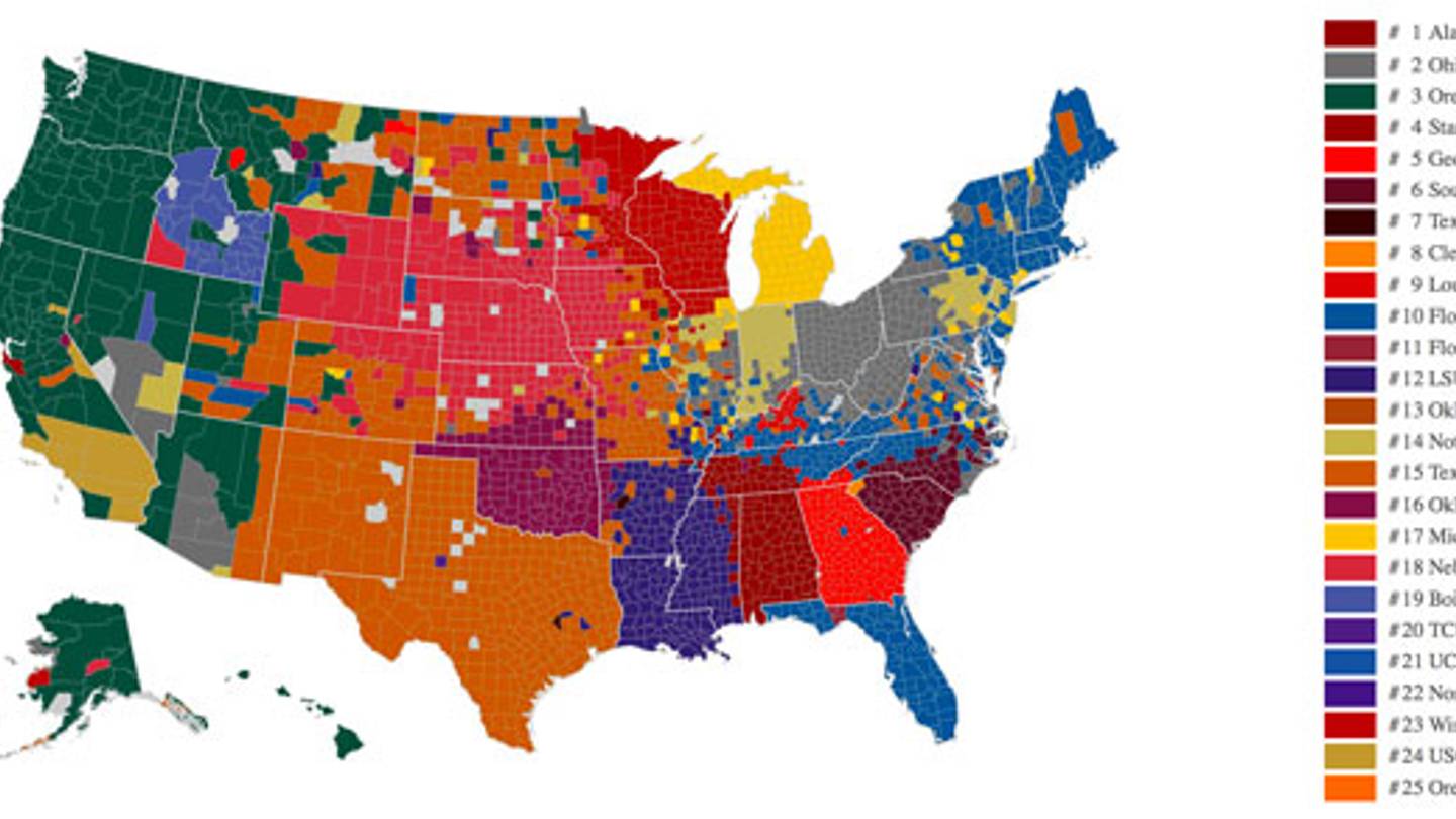 Map matters: Facebook map shows geographic fandom of preseason Top 25 ...