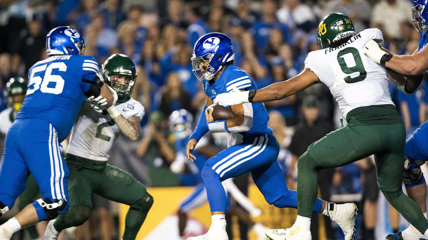 BYU Quarterback Jaren Hall Embraces Kicker Jake Oldroyd After Missed ...