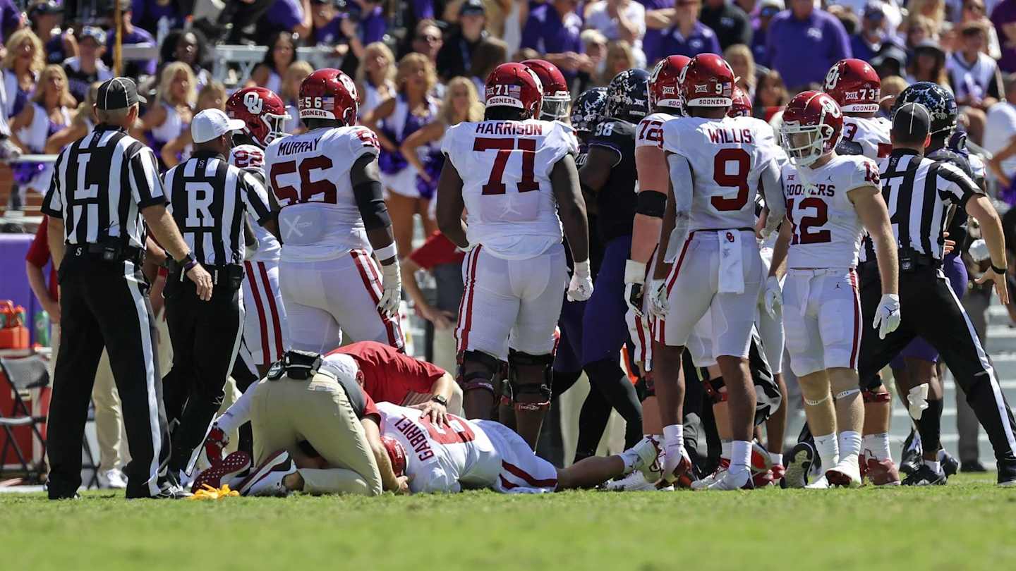 TCU Player Ejected for Scary Hit on Oklahoma Quarterback Dillon Gabriel ...