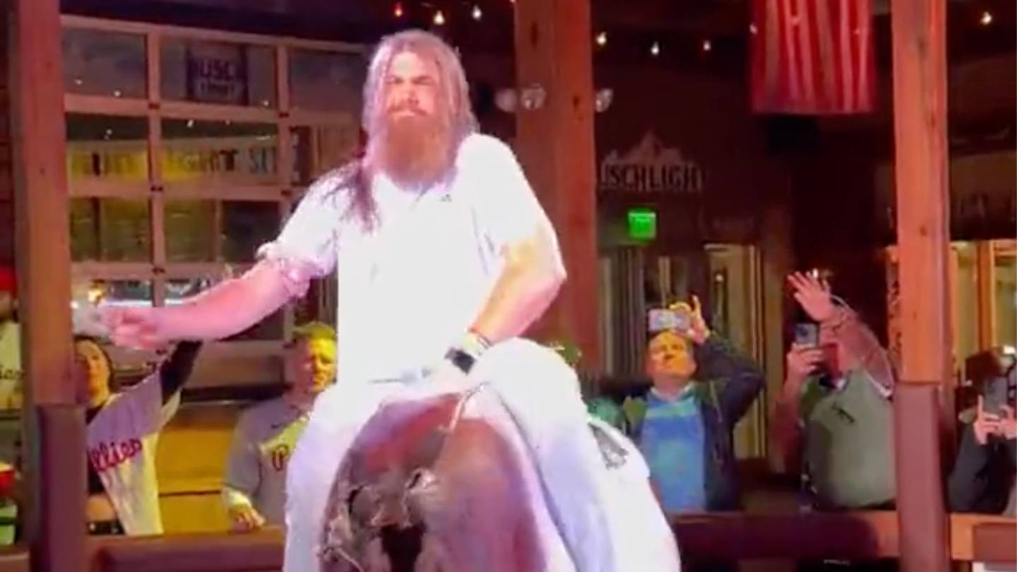 Phillies’ Brandon Marsh Rides Mechanical Bull After Team’s Playoff ...