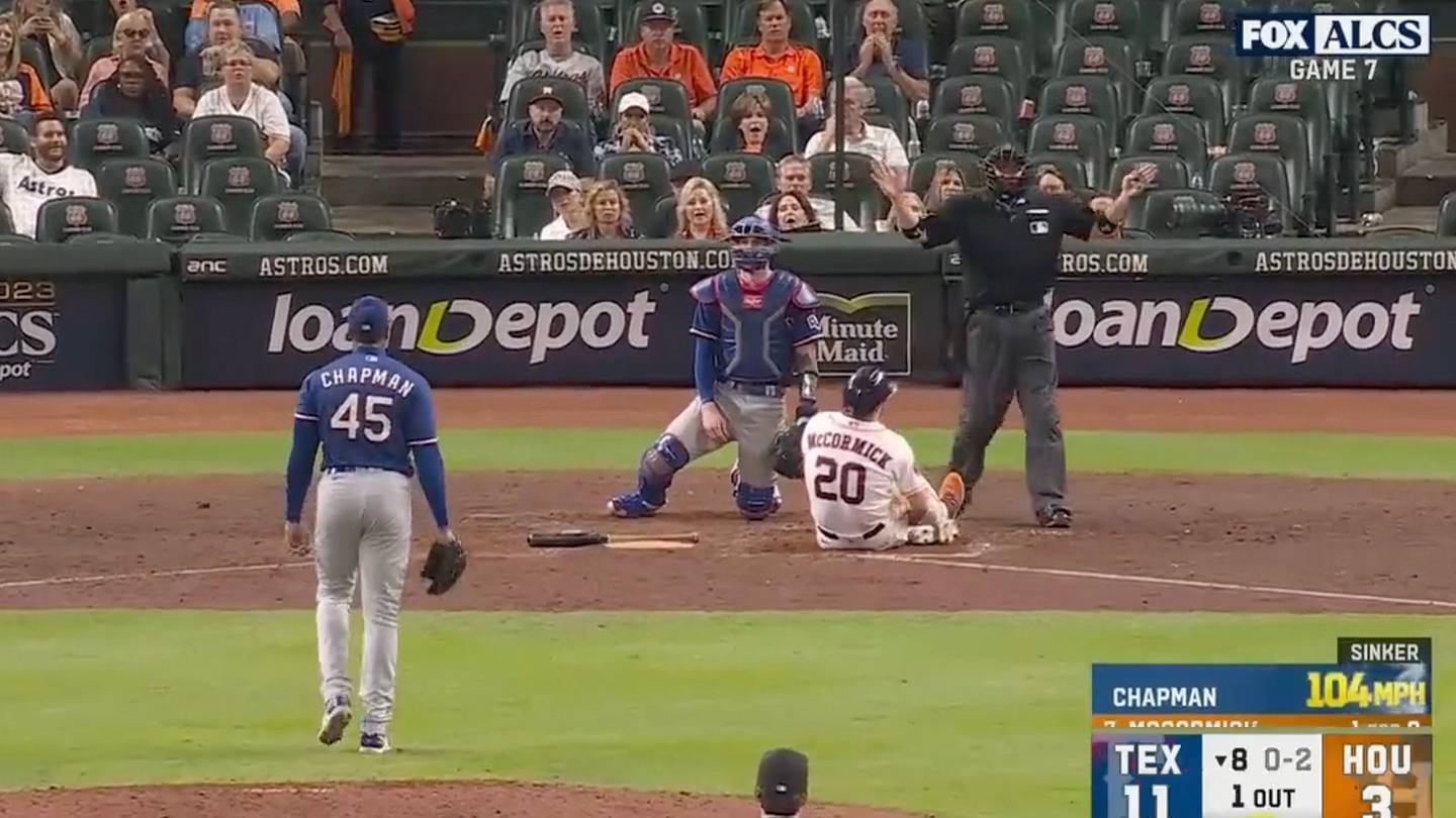 Texas’ Aroldis Chapman Hit Houston’s Chas McCormick With a 104-MPH ...