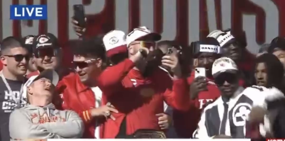 Travis Kelce’s Awkward Super Bowl Parade Moment Led to Lots of Jokes ...