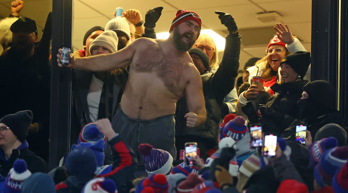 Retired Jason Kelce Finally Body Slams Through Flaming Table Like Bills ...