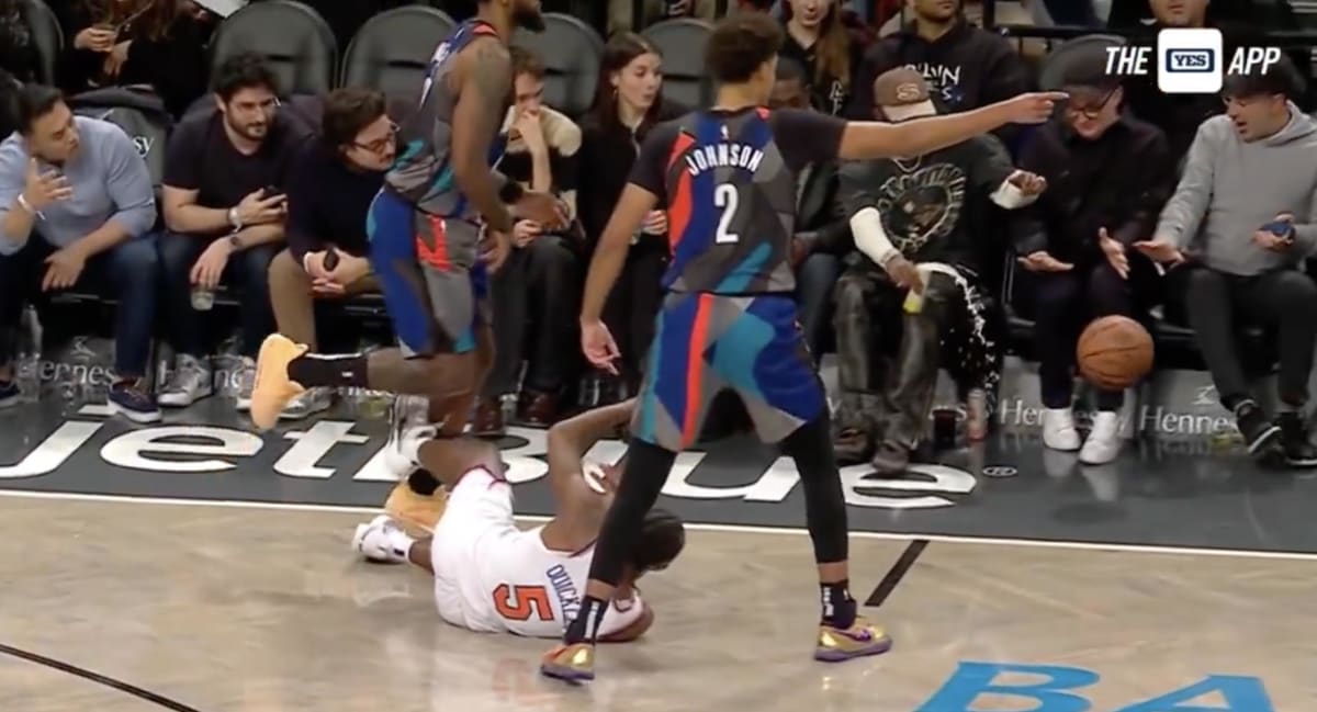 Nets Announcer Had Perfect Call of Travis Scott’s Drink Getting Crushed ...