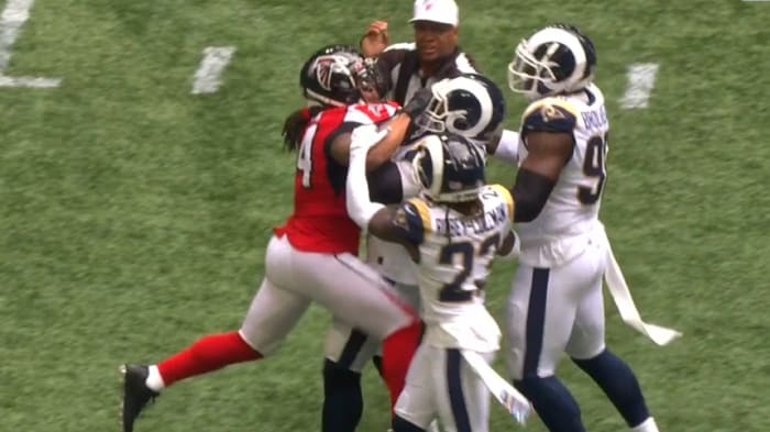 Devonta Freeman ejected for punching Aaron Donald in Rams, Falcons ...