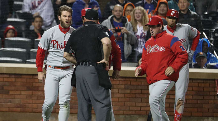 Bryce Harper ejected in Phillies vs Mets, yells at umpire (video ...