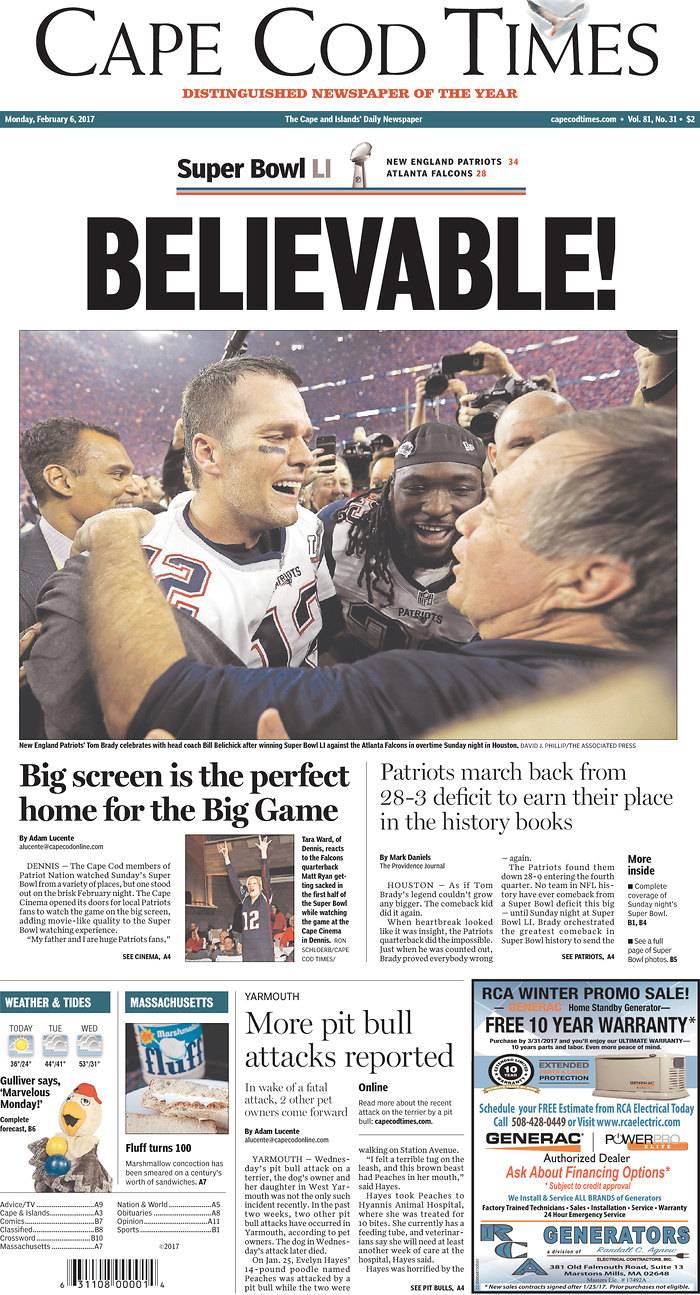 Patriots newspaper front pages: Boston Globe, Herald - Sports Illustrated