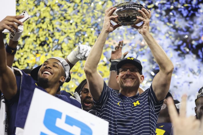 Michigan Coach Jim Harbaugh Reacts to 43-22 Win Over Purdue in Big Ten Championship - Sports ...
