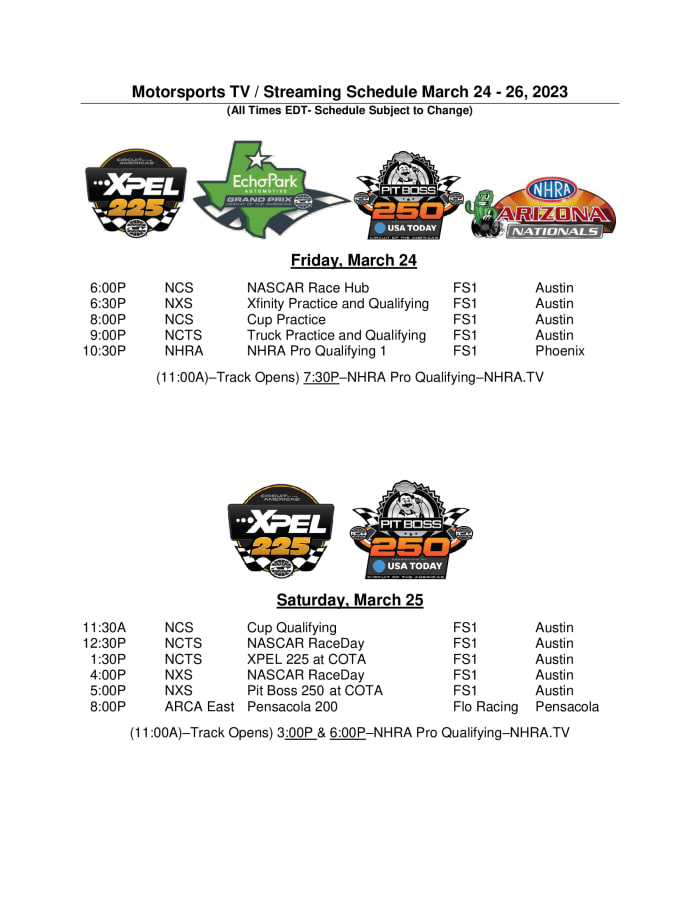 Here's your weekend racing schedule - Auto Racing Digest