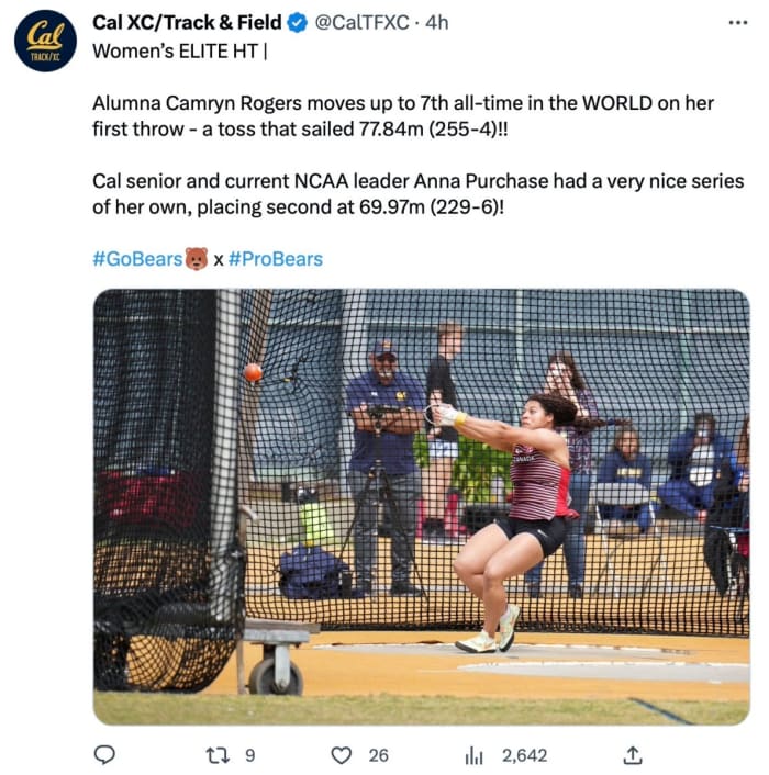 Cal Track & Field: Alum Camryn Rogers Climbs to No. 7 on All-Time World ...