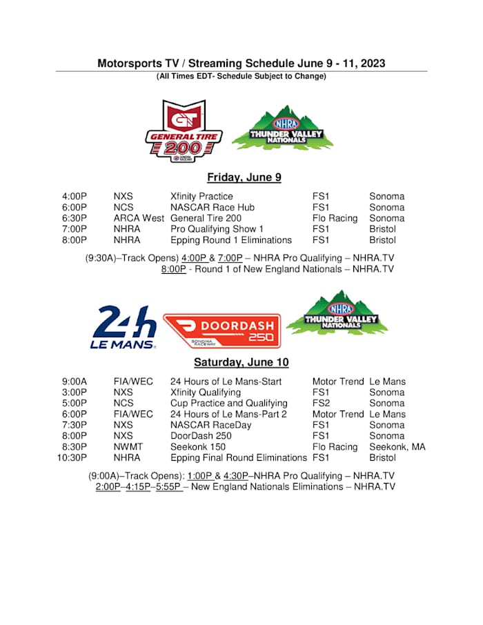 Check out your weekend racing schedule - Auto Racing Digest