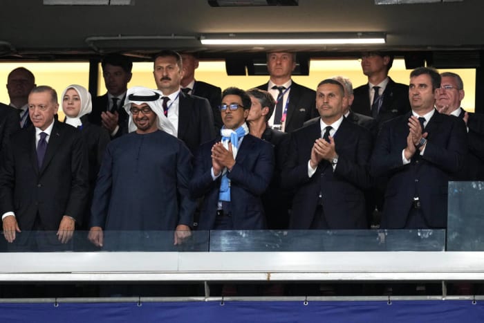 Man City owner Sheikh Mansour pictured at first game in 13 years ...