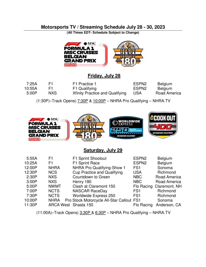 Want to know what's on tap for this weekend? Check our racing schedule ...