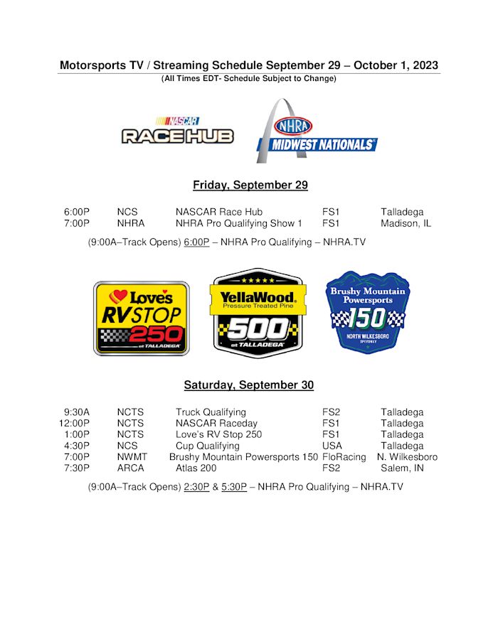 Get your motor runnin' with our weekend racing schedule - Auto Racing ...
