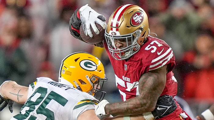 Former Razorback Dre Greenlaw clinches 49ers win - Sports Illustrated ...