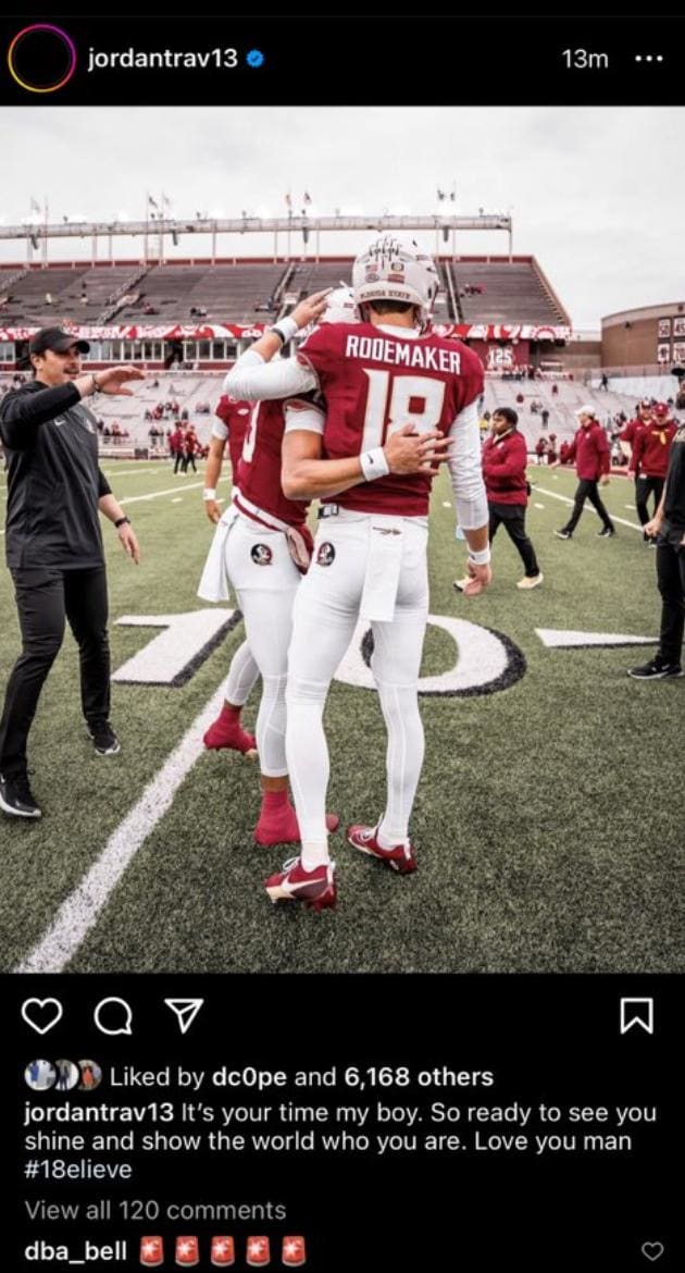Jordan Travis Sends Message To Tate Rodemaker Ahead of FSU's Rivalry ...