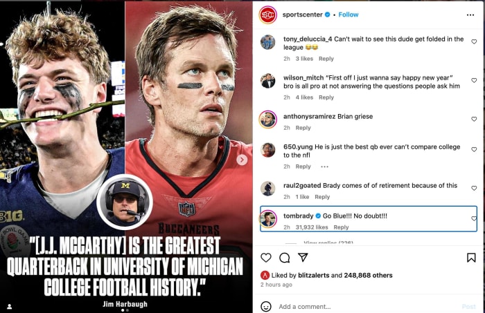 Tom Brady Had Perfect Four-Word Reply to J.J. McCarthy Being Named Best ...