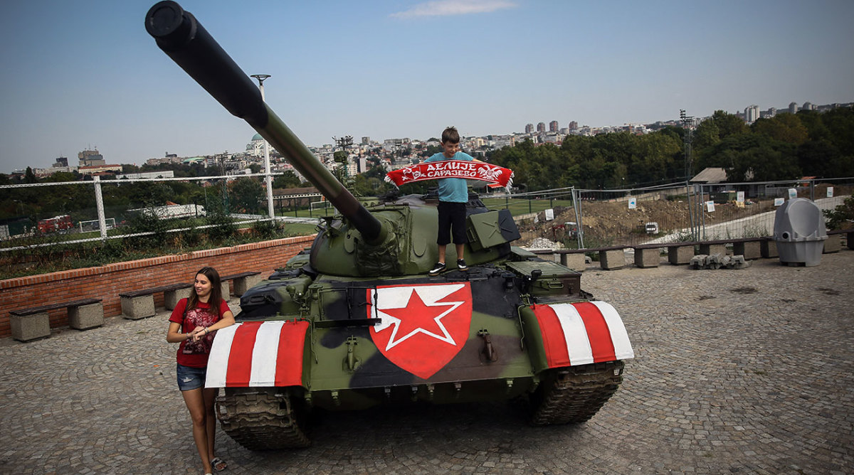 Red Star Belgrade fans park tank at soccer stadium - Sports Illustrated