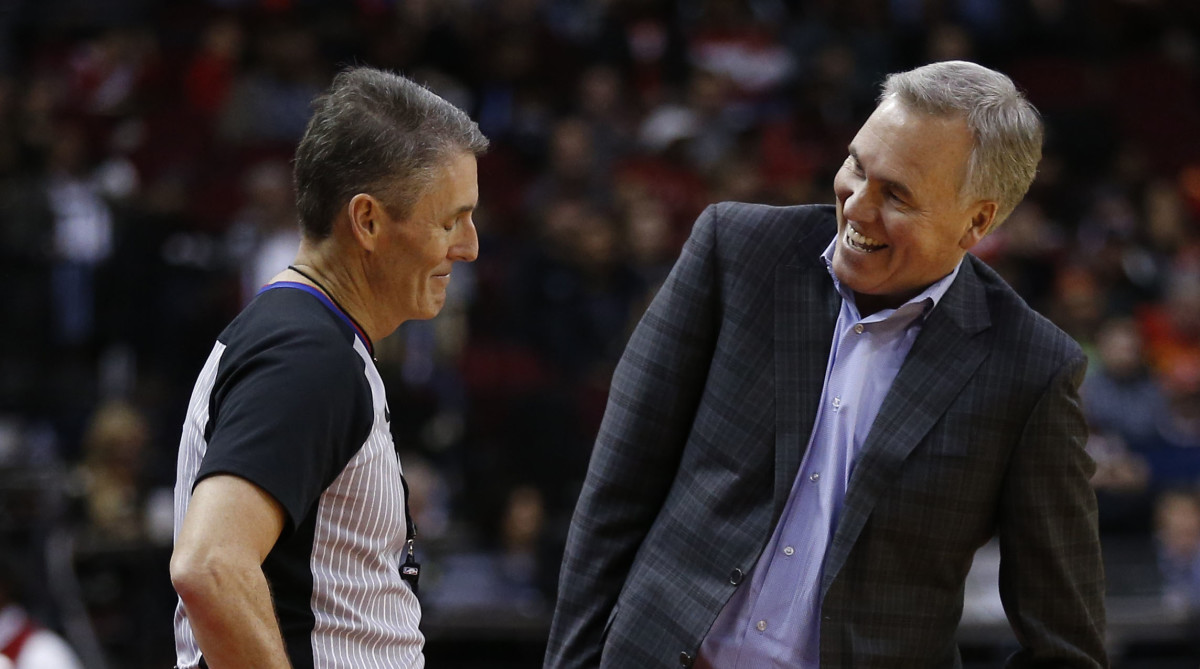 Referee Scott Foster working Rockets vs Warriors Game 2 of NBA playoffs ...