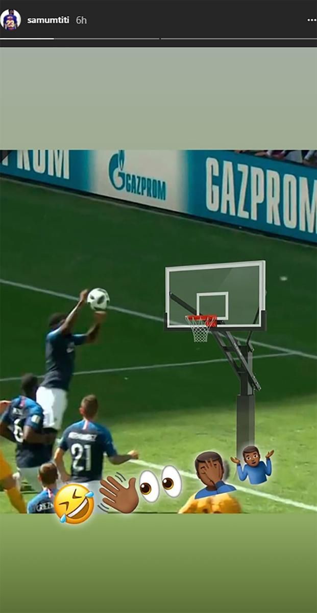 Umtiti se burla de sí mismo con un meme después de cometer penalti ...