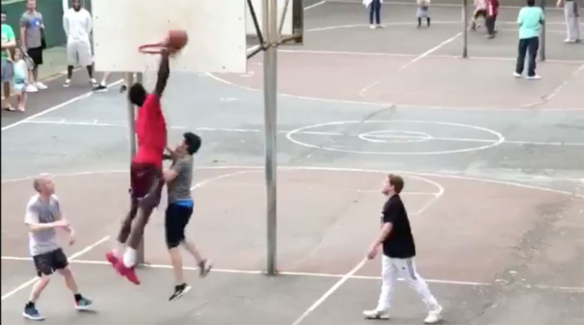 Joel Embiid dunking on strangers video; Markelle Fultz dunk video ...