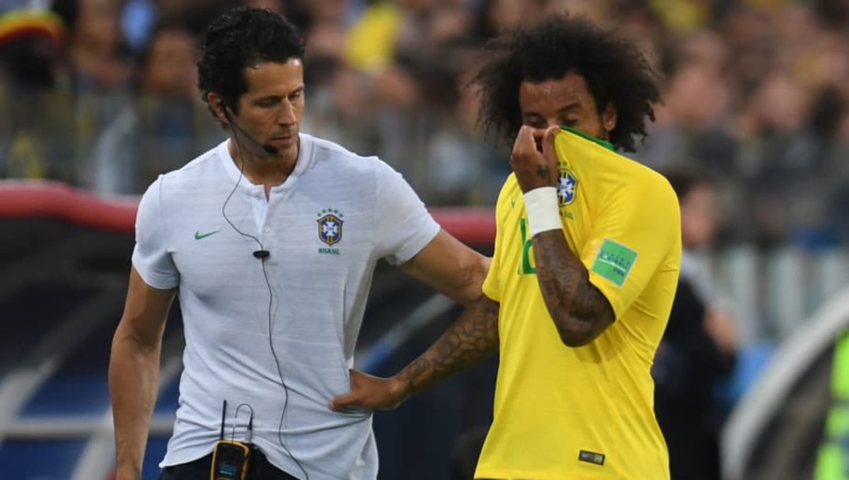 Marcelo: Brazil star exits Serbia match injured after 10 minutes ...