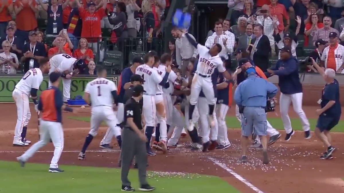 Tony Kemp saves Justin Verlander in celebration (video) - Sports ...