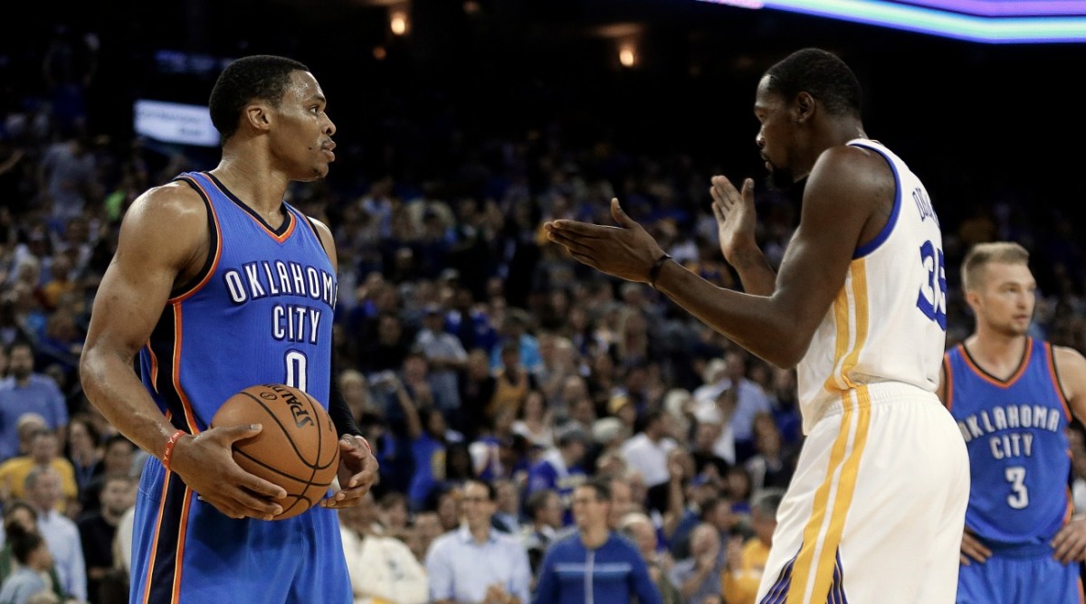 Russell Westbrook jaws at Kevin Durant, Twitter goes wild - Sports ...
