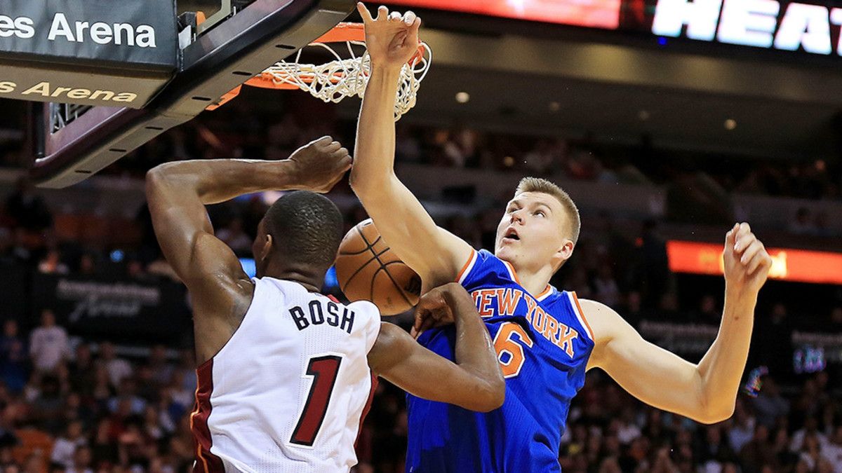 Video: Knicks’ Kristaps Porzingis dunked on by Bosh, Whiteside - Sports ...