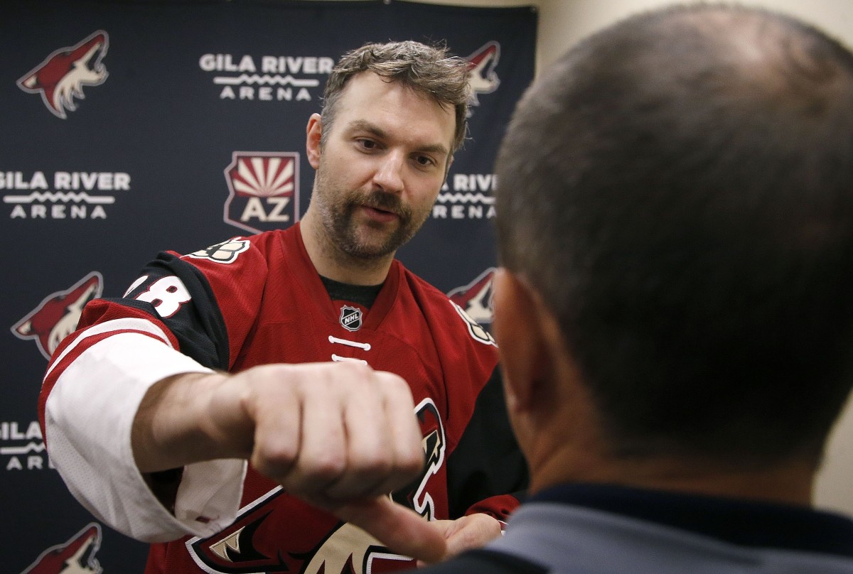 All-Star MVP John Scott demonstrates hockey fight on reporter - Sports ...