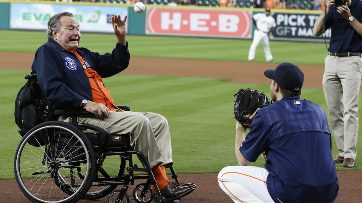 Houston Astros: George H.W. Bush throws out first pitch video - Sports ...