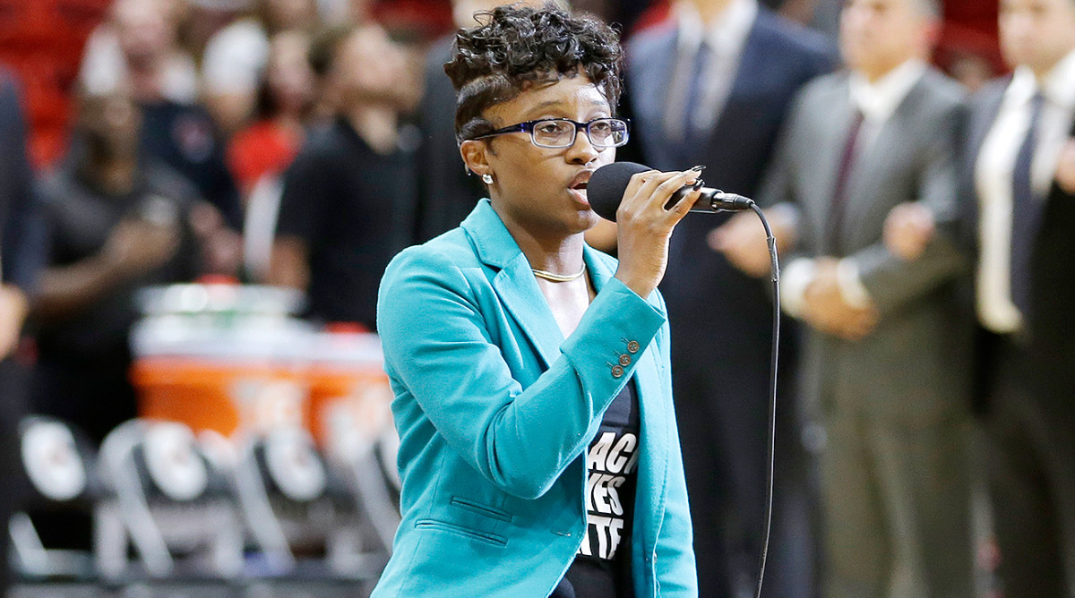 Heat anthem singer kneels with Black Lives Matter shirt - Sports ...