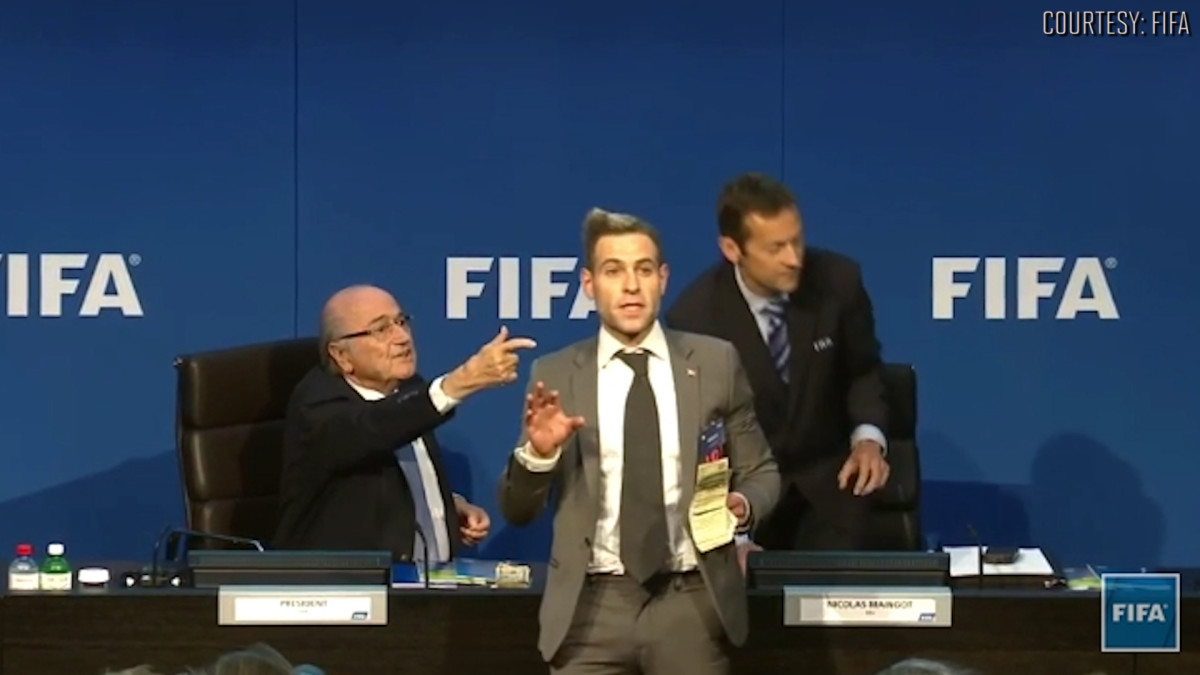 FIFA: Prankster interrupts Sepp Blatter press conference - Sports ...