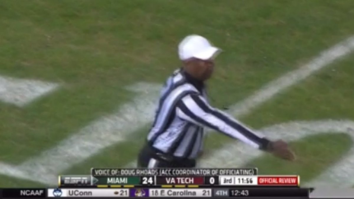 Miami-Virginia Tech ref looks very unsure of this first down call ...